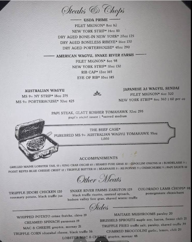 Papi Steak Las Vegas Restaurant Menu & Prices | Fontainebleau